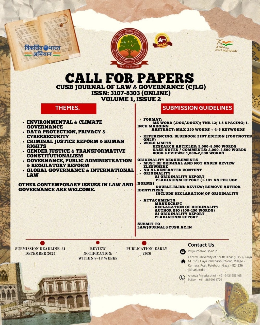 Call for paper - Central University of South Bihar, Gaya, Bihar